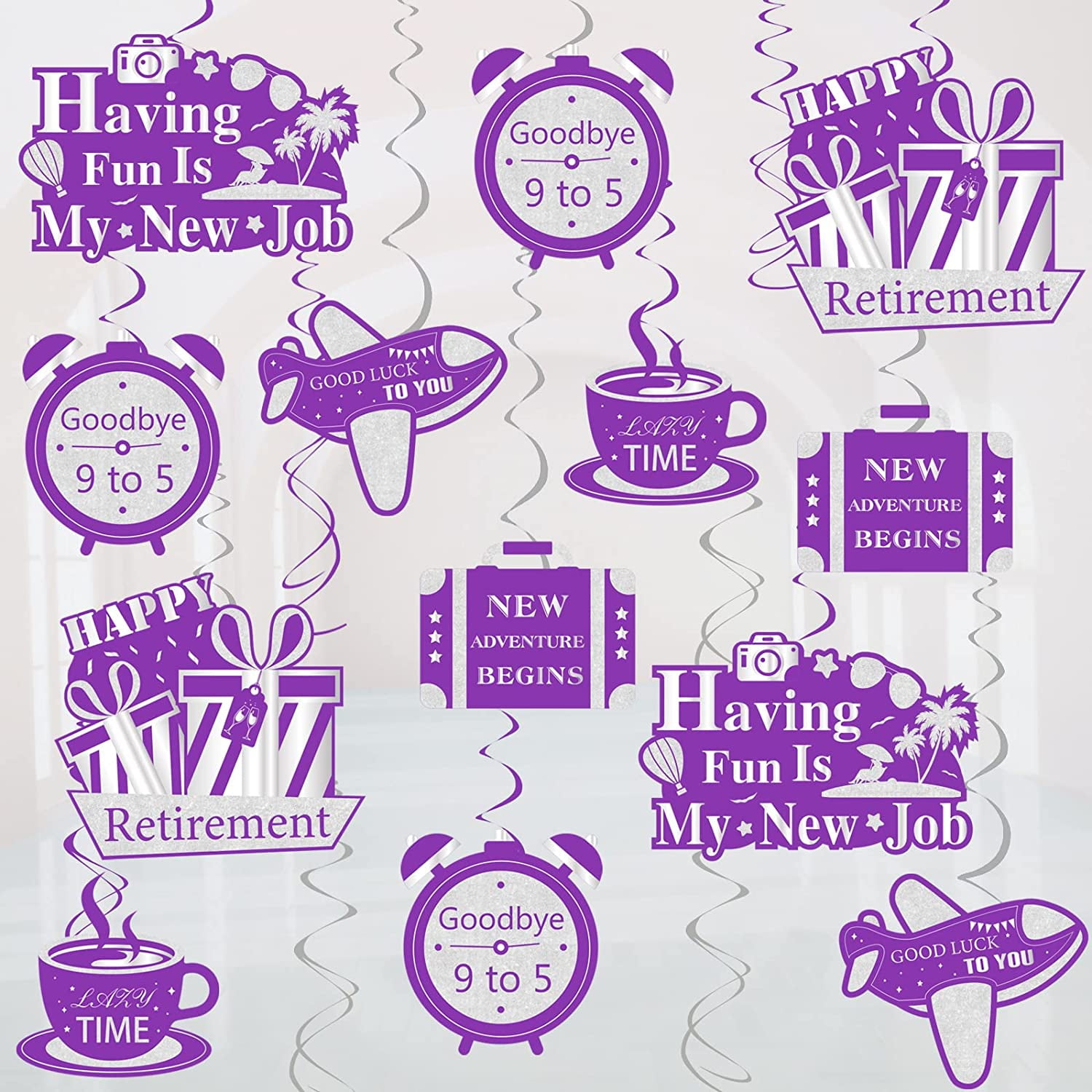 24 Pieces Retirement Party Hanging Swirls Decorations Purple Silver ...