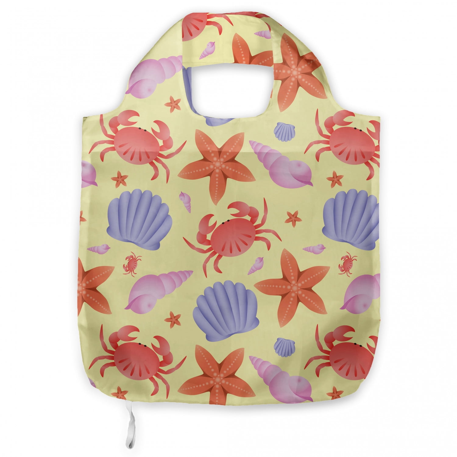 Nautical Fabric Shopping Tote, Continuous Starfish Sea Shells Crab ...