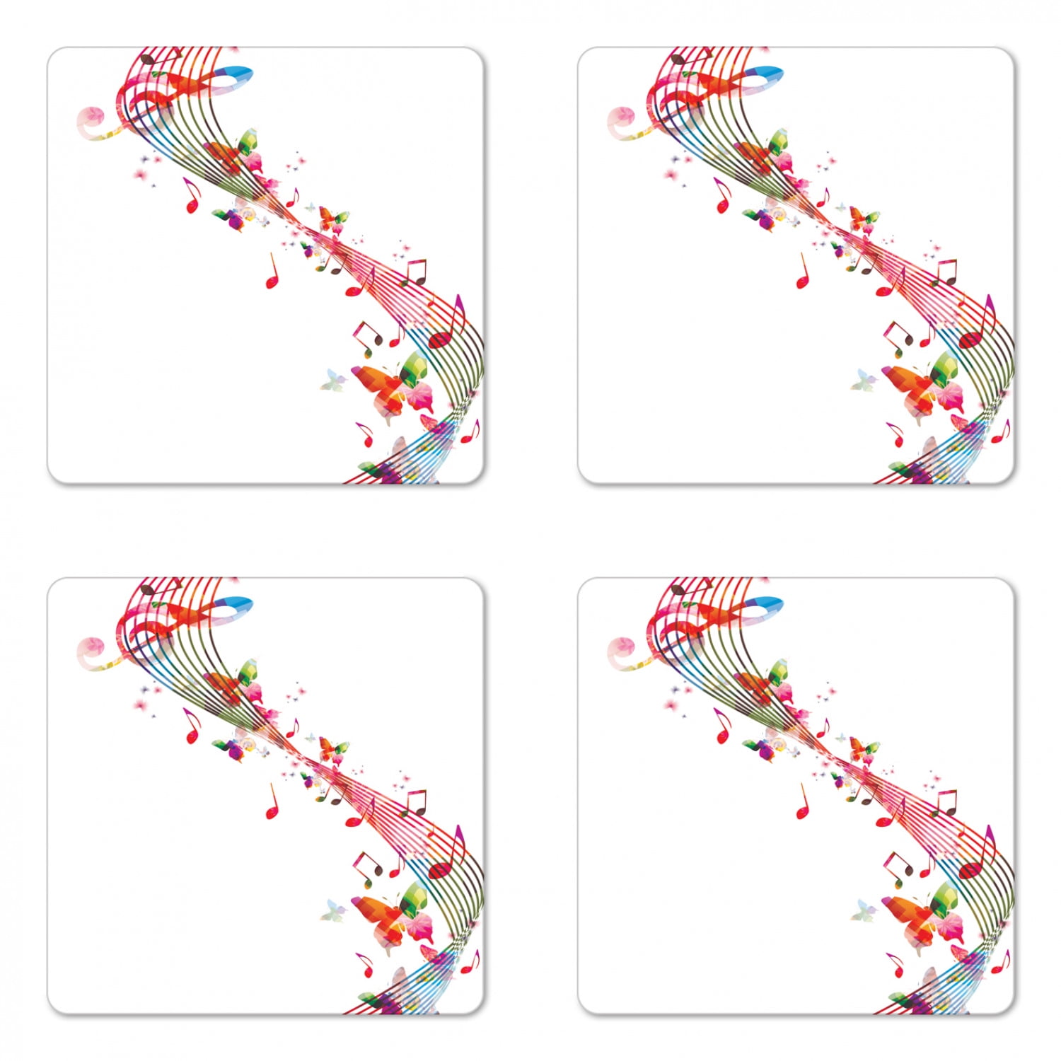 Music Coaster Set of 4, Colorful Artwork with Musical Notes and ...