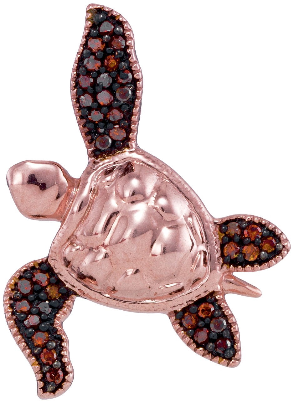 10kt Rose Gold Womens Round Red Colored Diamond Sea Turtle Tortoise ...