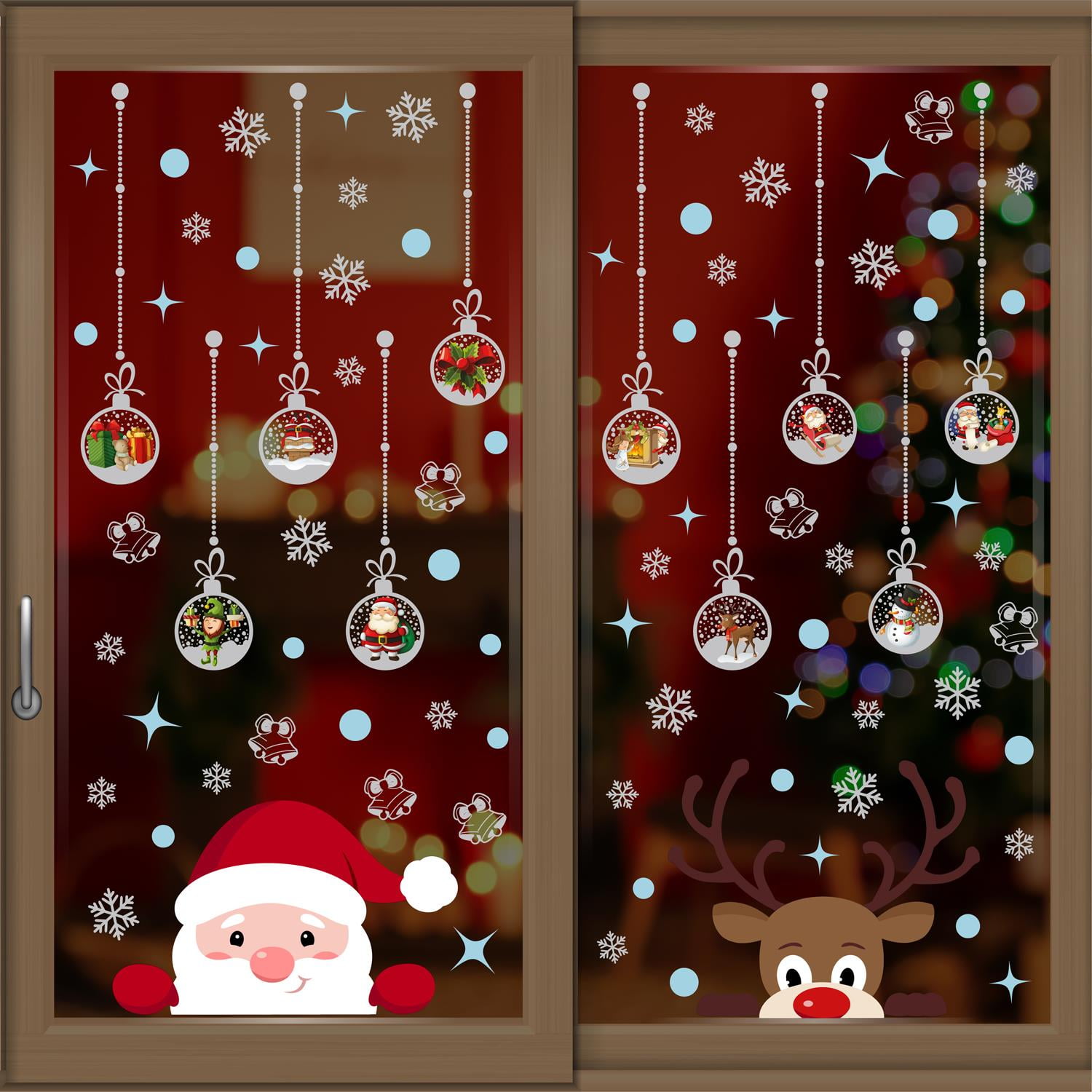 Walplus Santa Rudolph Baubles Window Clings Party Decorations Double ...