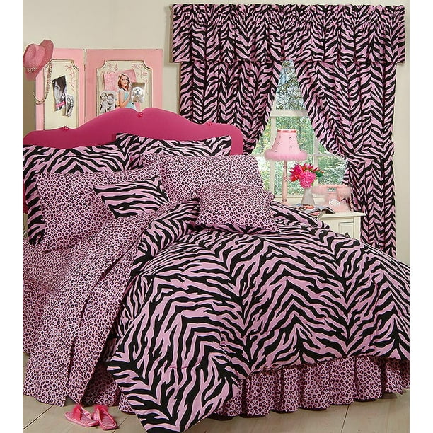 Black And Pink Zebra Print Dorm Room Bedding Extra Long Twin Size Bed