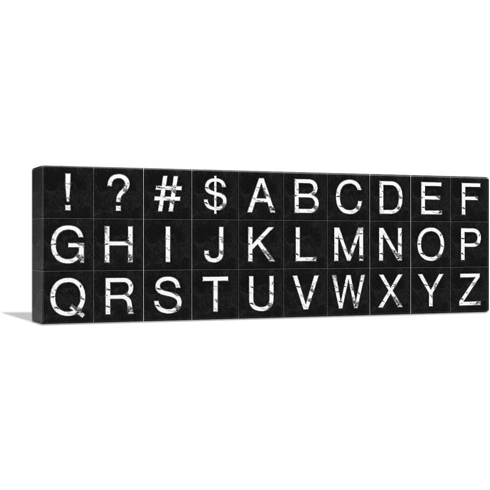 ARTCANVAS Marble Black & White Panoramic Full Alphabet Grid Canvas Art ...