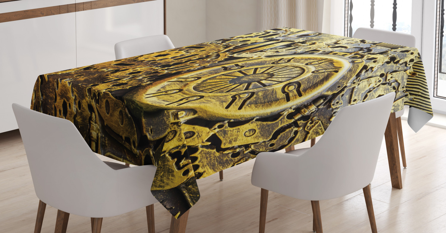 Steampunk Tablecloth, Vintage Machinery Close Up Image Print with Rusty ...