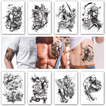 8 Sheets Temporary Tattoos for Men Boys Game of the Three Kingdoms ...