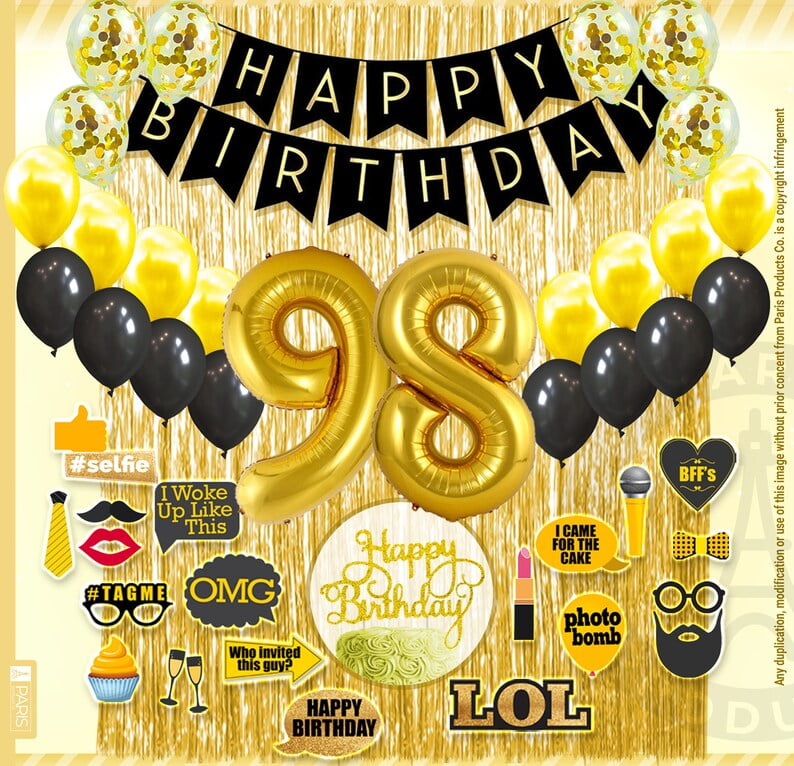 98th Birthday Decoration Black and Gold for Boy & Girl, 98th Cake ...