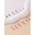 6 Pairs Purple Floral & Heart Stud Earrings Resin Alloy Simple Cute ...