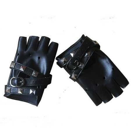 FanShow 1 Pair Of Performance Half Finger Gloves Women Rivet Pu Gloves ...