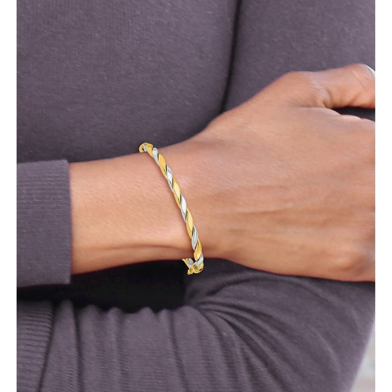 14K Two-Tone Polished And Twisted Hinged Bangle Bracelet 14K Two-Tone Polished And Twisted Hinged Bangle Bracelet