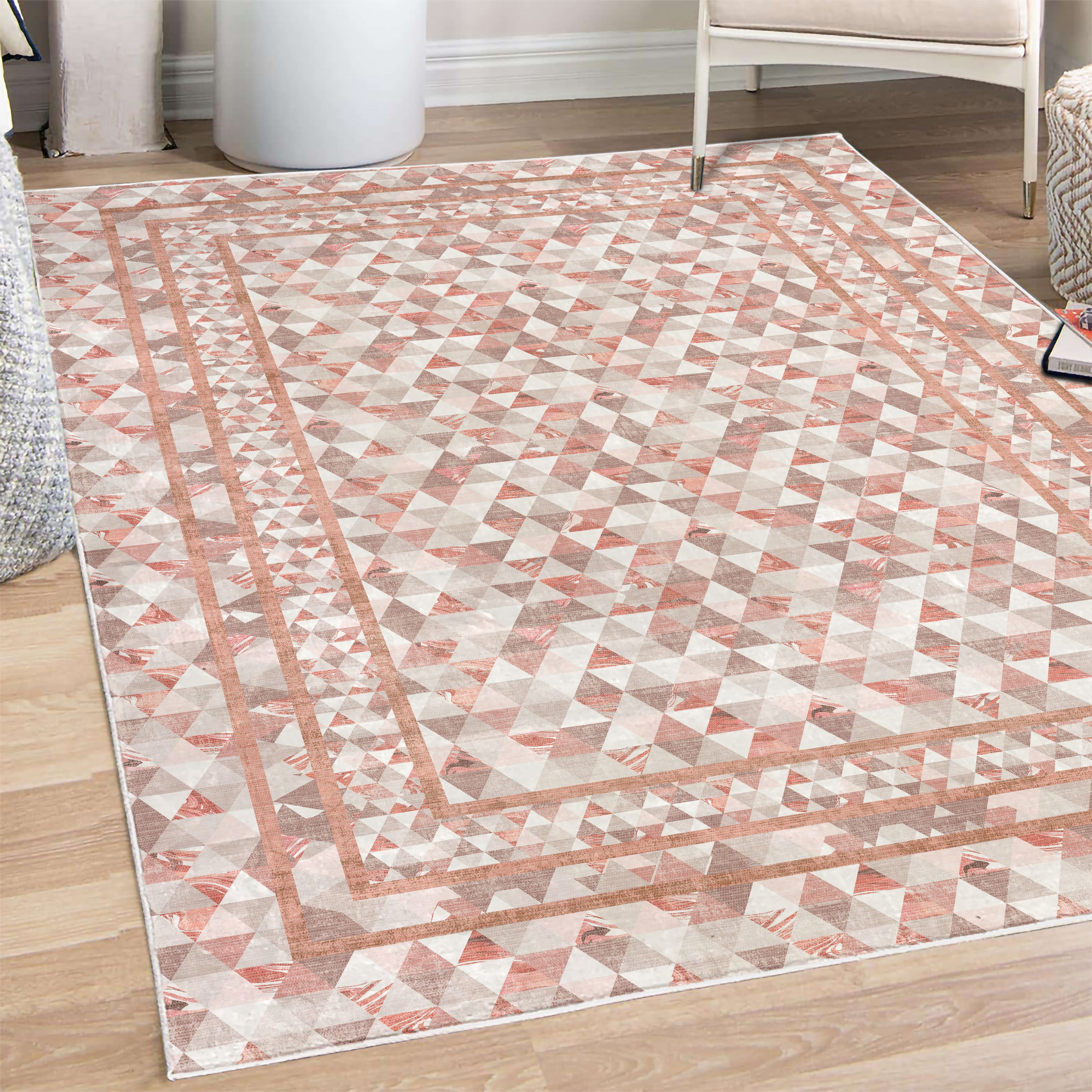 Geometric Decorative Rug, Neutral Colored Pastel Triangles Polygonal ...