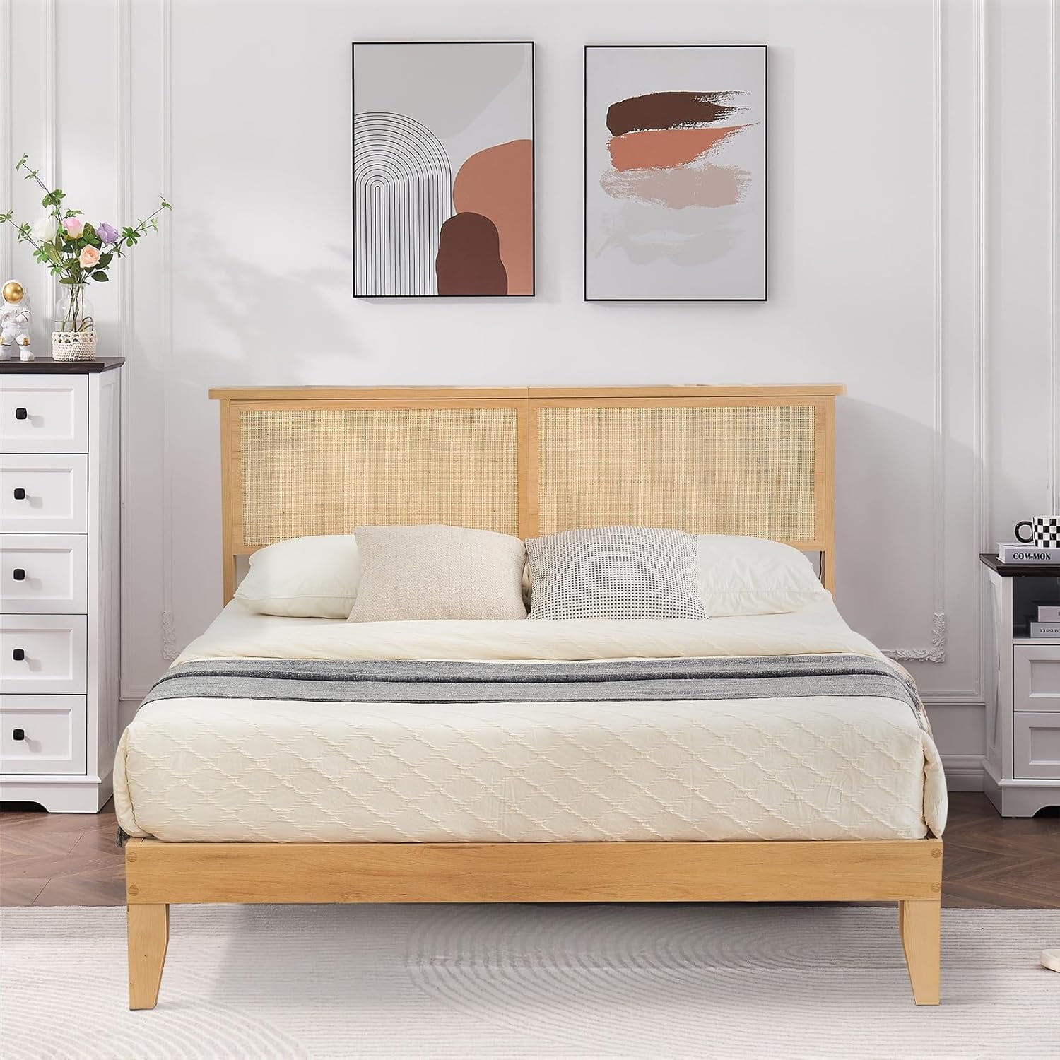 Click here for Yusazens Twin Rattan Bed Frame  Bohemian Rattan Be... prices