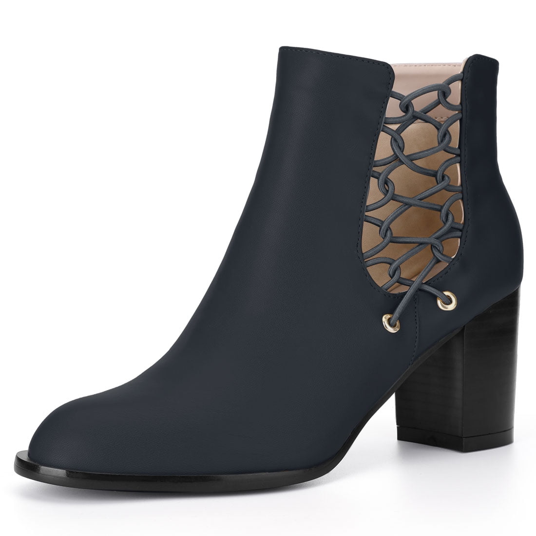 Unique Bargains Women's Block Heel Lace-Up Cutout Ankle Boots Navy Blue ... Unique Bargains Women's Block Heel Lace-Up Cutout Ankle Boots Navy Blue ...