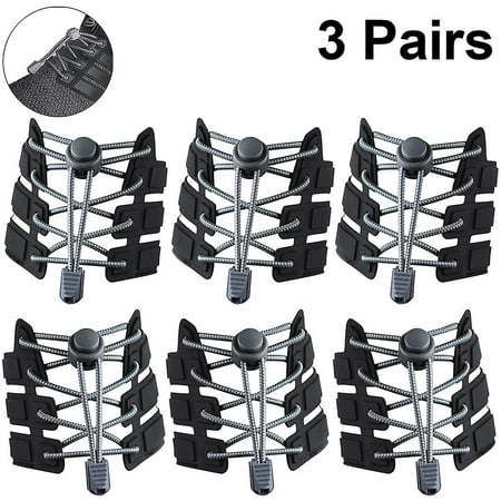 3 Pairs Elastic Shoe Laces No Tie Adjustable Tieless Rubber Shoelaces ...