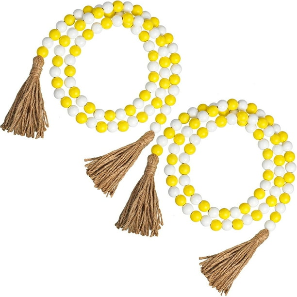 2 Pieces Lemon Wood Bead Garlands Honey Bee Spring and Summer Wood Bead ...