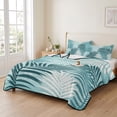 Teal Palm Leaf 3 Pieces Quilt Set,1 Quilt with 2 Shams,Tropical Island ...