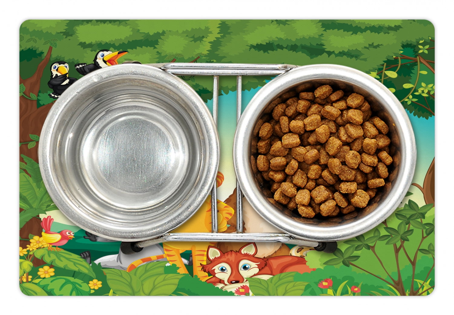 Zoo Pet Mat for Food and Water, Forest Scene with Different Animals ...