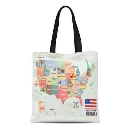 POGLIP Canvas Tote Bag Monument Map of the United States America Famous ...