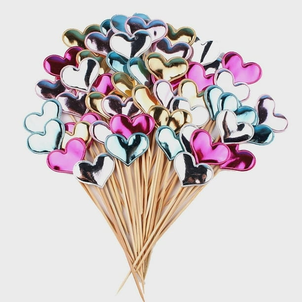 Pack of 50 Cupcake Toppers PU Leather Cake Card Gold Heart for Cocktail ...