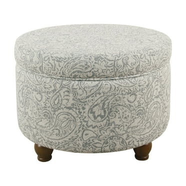 Better Homes & Gardens Round Tufted Storage Ottoman, Gray Faux Linen ...