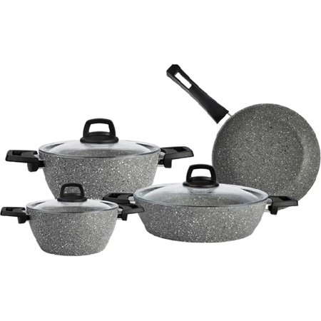 4 Pieces Granite Cookware Pot and Pan Set. Non-Stick Coating, 3 Pots ...