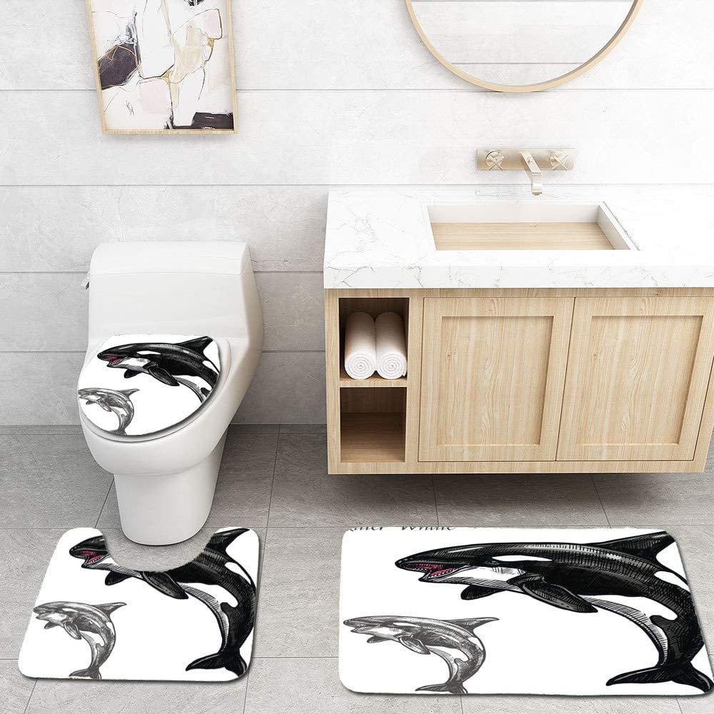 GOHAO Whale or orca sea Isolated Sketch 3 Piece Bathroom Rugs Set Bath ...
