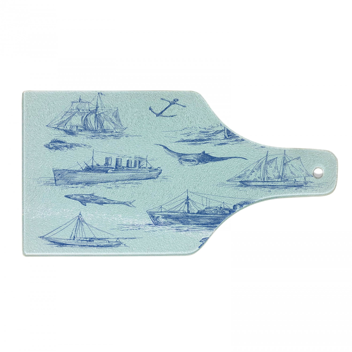 Nautical Cutting Board, Nautical Underwater Wildlife Shark Boat Ships ...