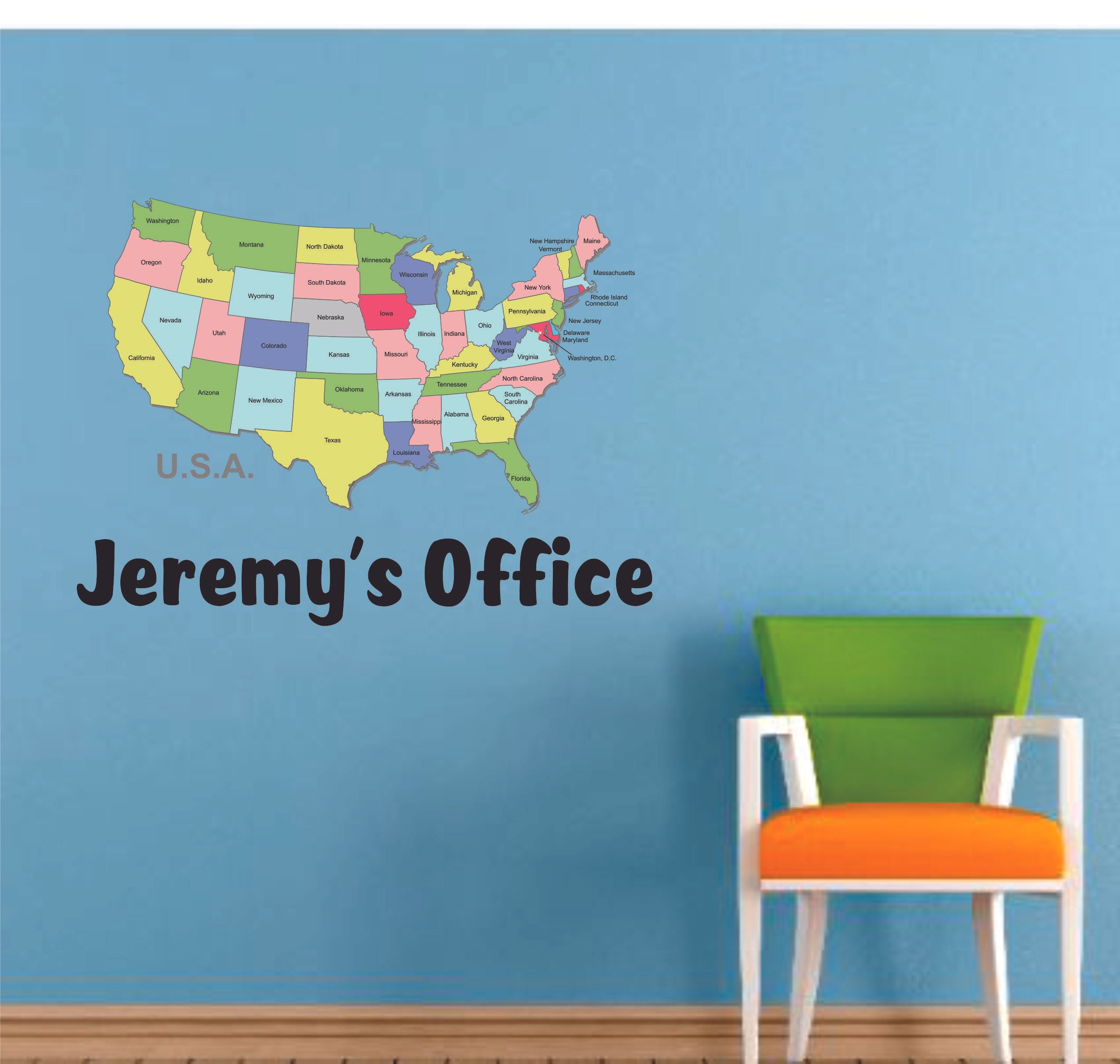 Colored American Map USA Cartoon Customized Wall Decal - Custom Vinyl ...