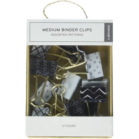 U Brands Medium Binder Clips Black & White with Gold Prongs, Pack of 12 ...
