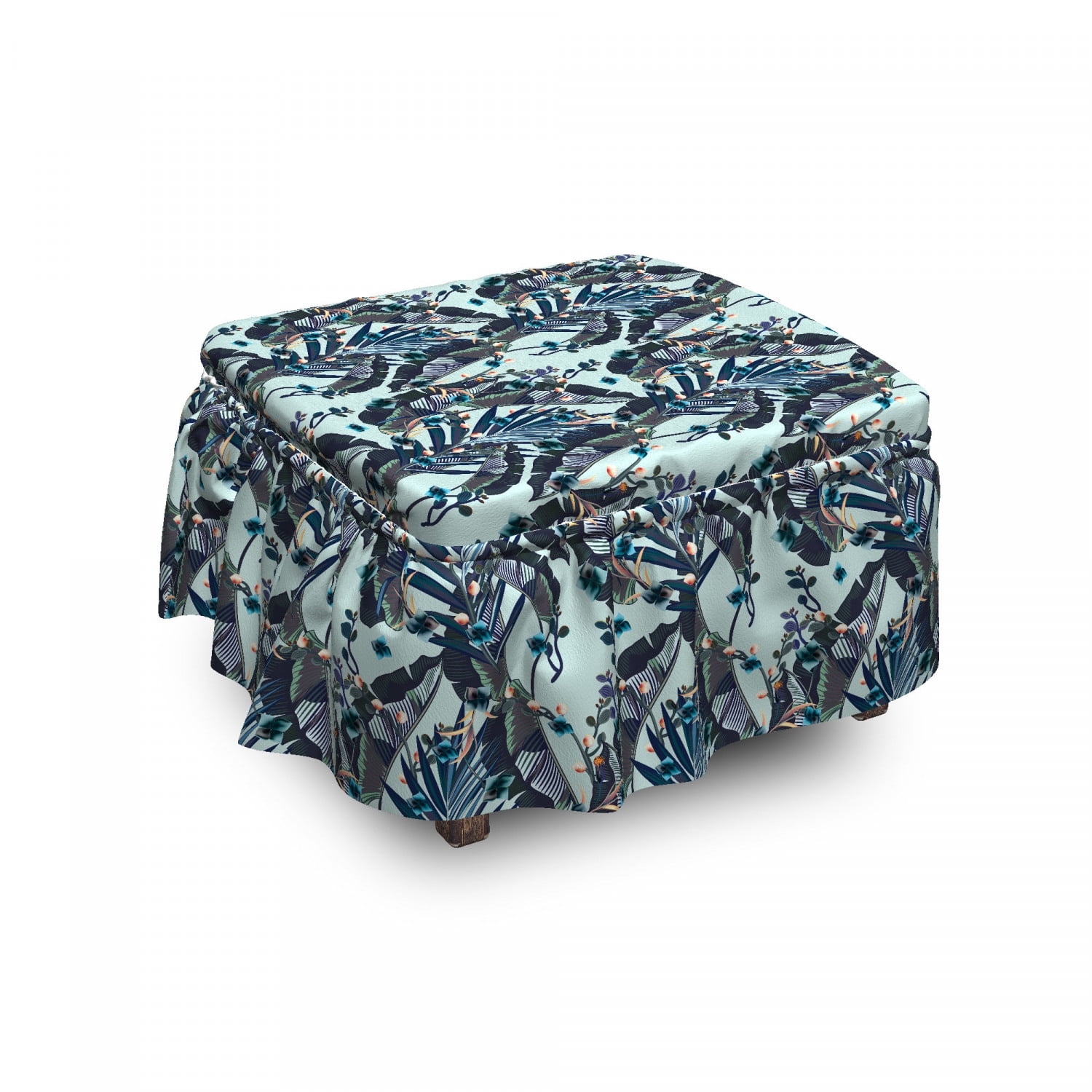 Philodendron Ottoman Cover, Detailed Leafy Jungle, 2 Piece Slipcover ...