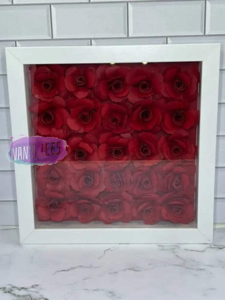 Hand Rolled 8" x 8" Red Paper Flower 3D Shadow Box - Walmart.com