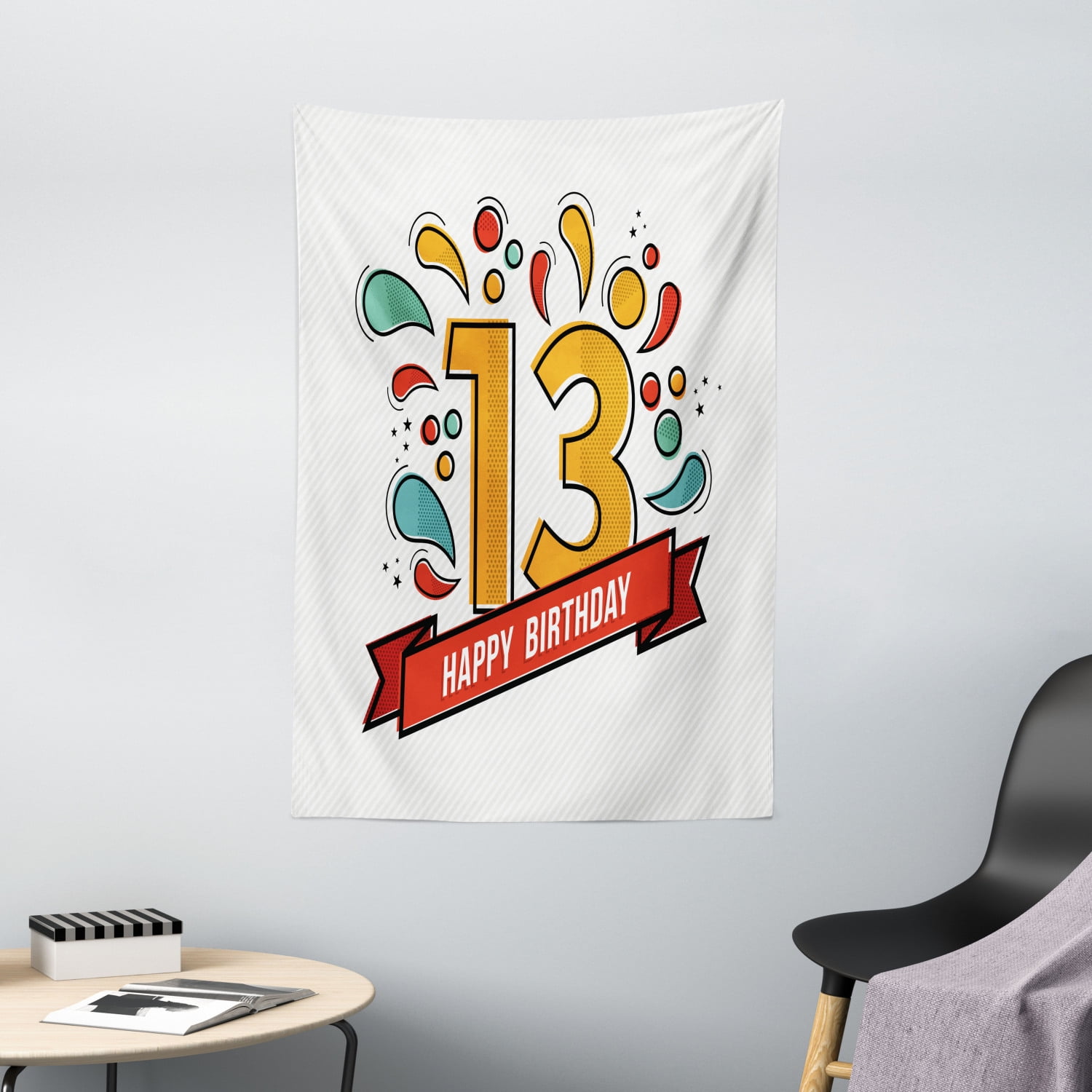 13th Birthday Decorations Tapestry, Modern Line Art Greeting for ...