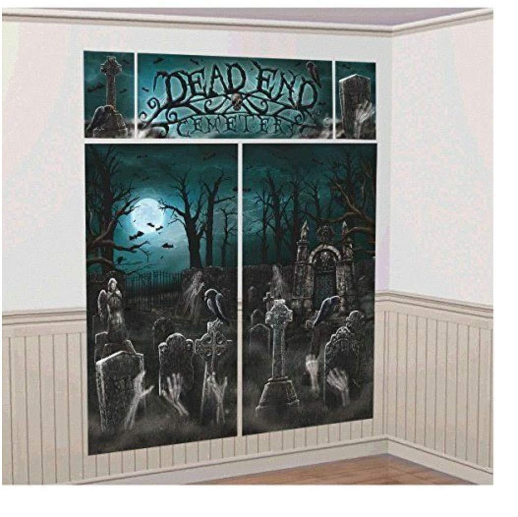 CEMETERY SCENE SETTER Backdrop Party Wall Decoration Halloween Haunted ...