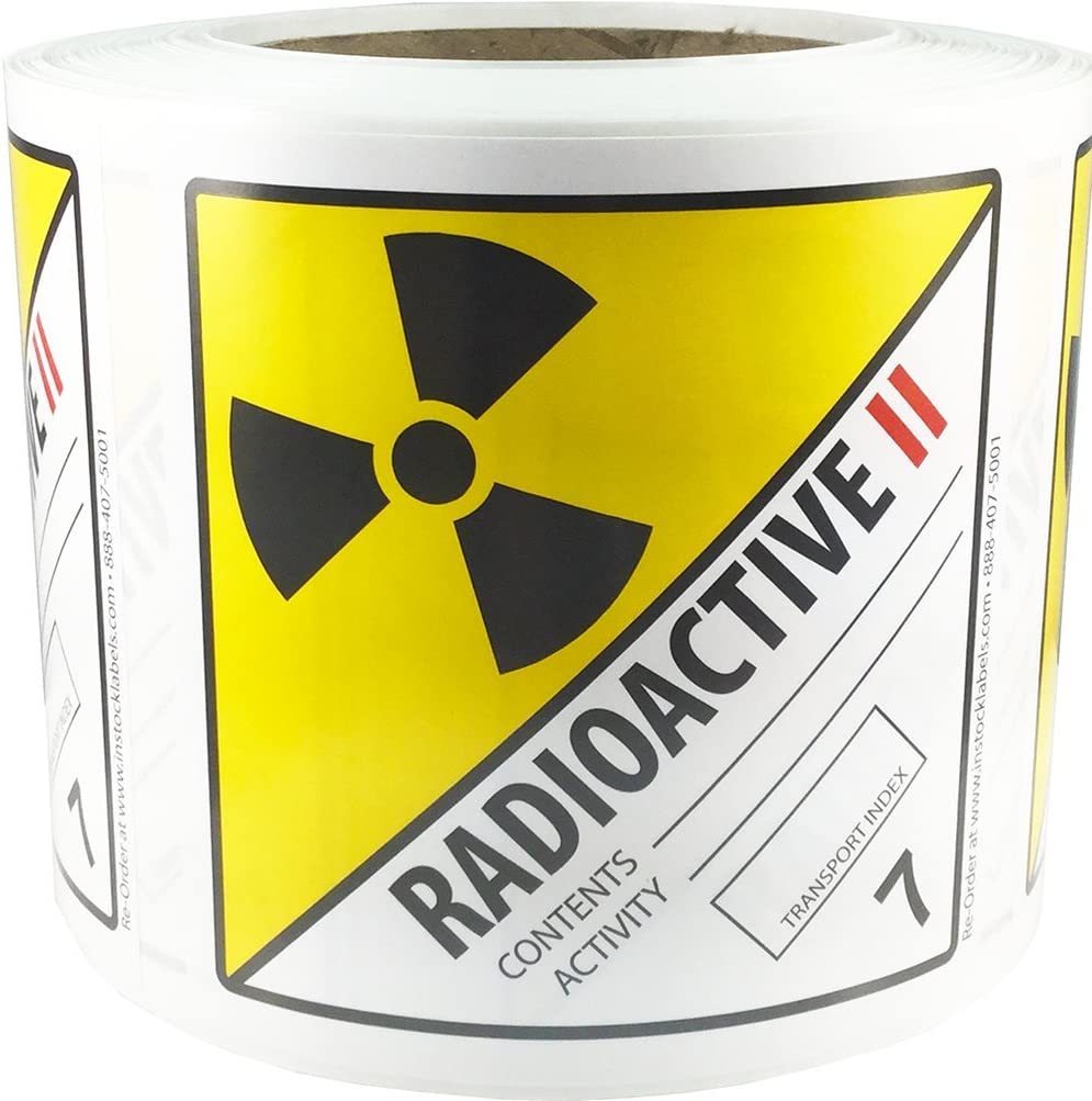 Hazard Class 7 D O T Radioactive II Labels 4x4 Inch Square 500