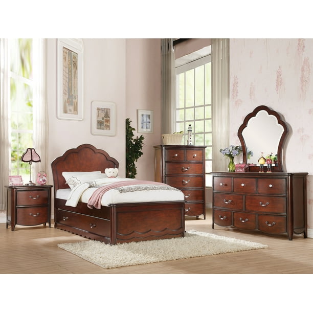 ACME Cecilie Full Bed with Wooden Headboard in Cherry, Multiple Sizes ...