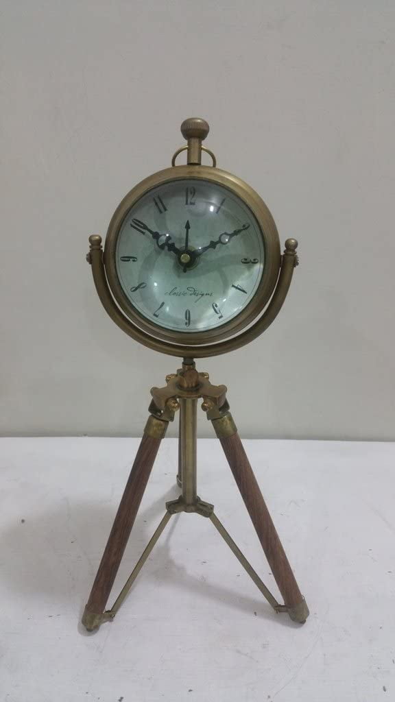 NAUTICAL MARITIME ~ ANTIQUE BRASS CLOCK WITH TRIPOD FINISH DESKTOP ...