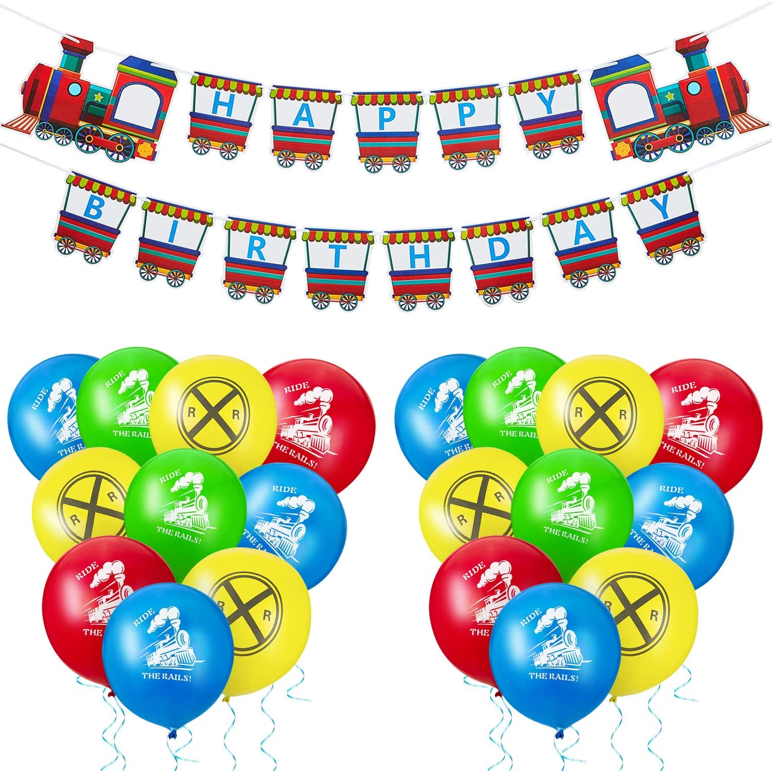 Train Balloons Train Birthday Banner Railroad Party Decorations Set, 60 ...