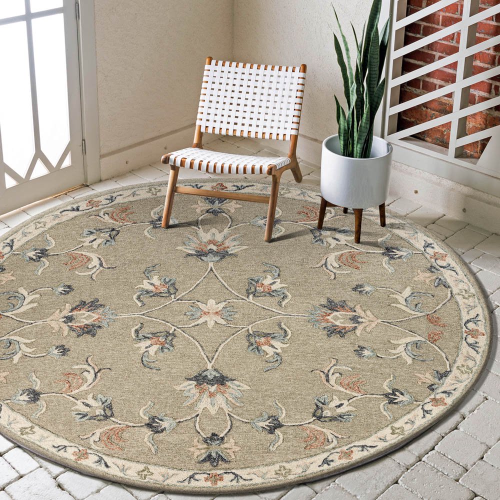 LR Home Victorian Mirroring Floral Gray 4 Ft. 10 In. Round Area Rug ...