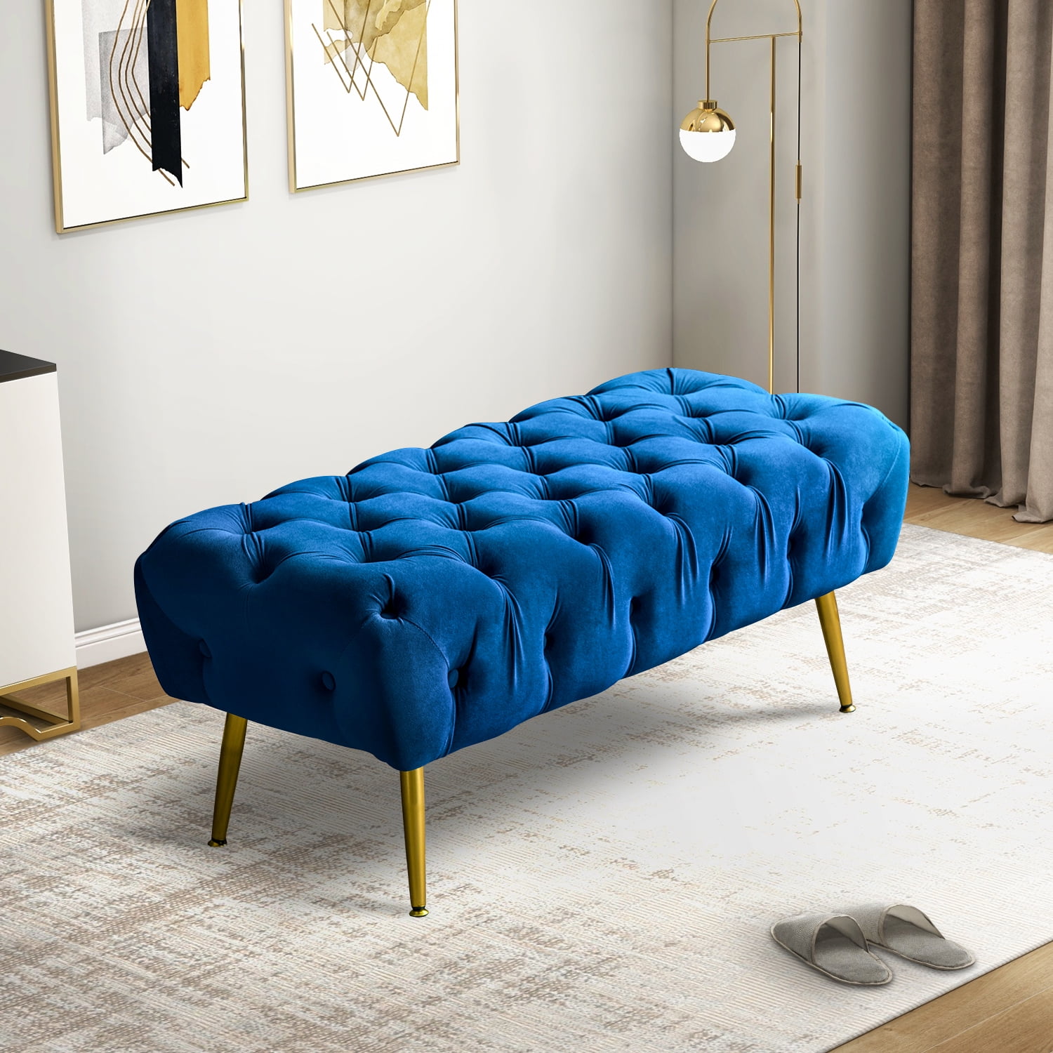 40.6 Inch Wide Bench, Velvet Upholstered Bed End Bench Chair with ...