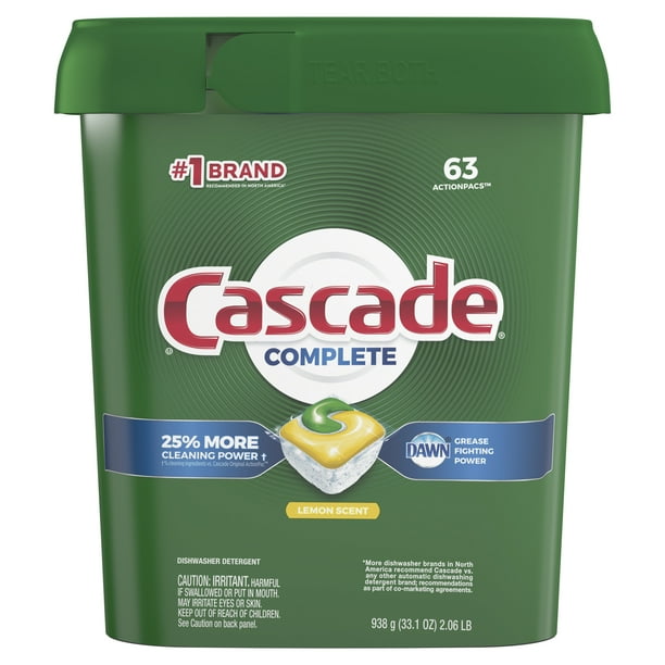 Cascade Complete ActionPacs, Dishwasher Detergent, Lemon Scent, 63 ...