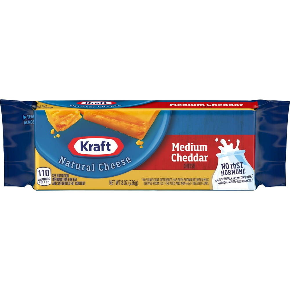 Kraft Medium Cheddar Cheese, 8 oz Block - Walmart.com - Walmart.com