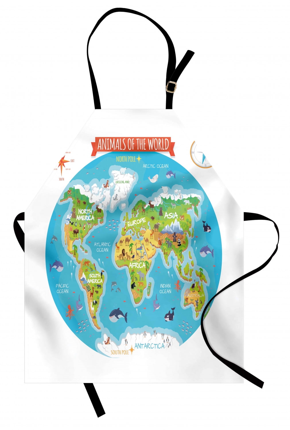 Science Apron, Cartoon Illustrated Chart of Animals of the World and ...