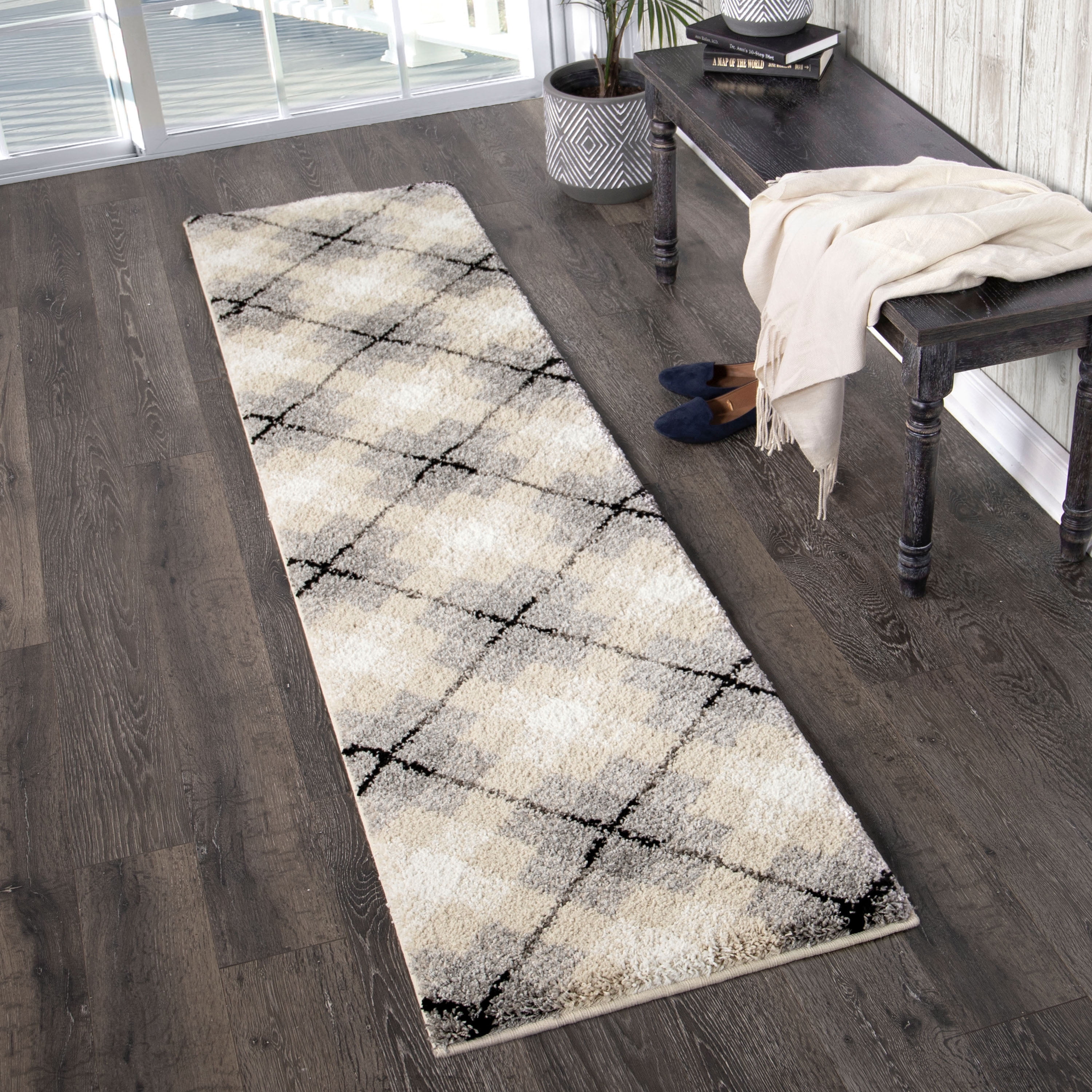 Orian Rugs Super Shag Criss Cross Plaid Ivory Area Rug - Walmart.com