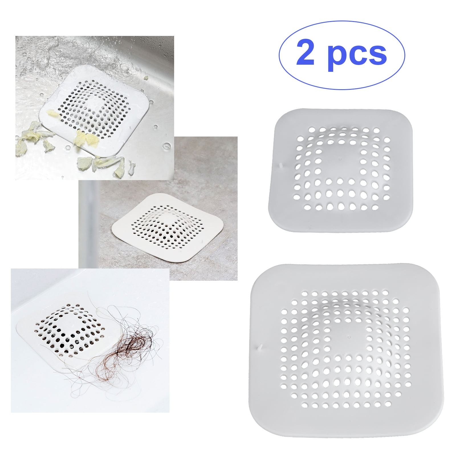 2pack Shower Drain Cover Hair Catcher Silicone Hair Trap With Suction