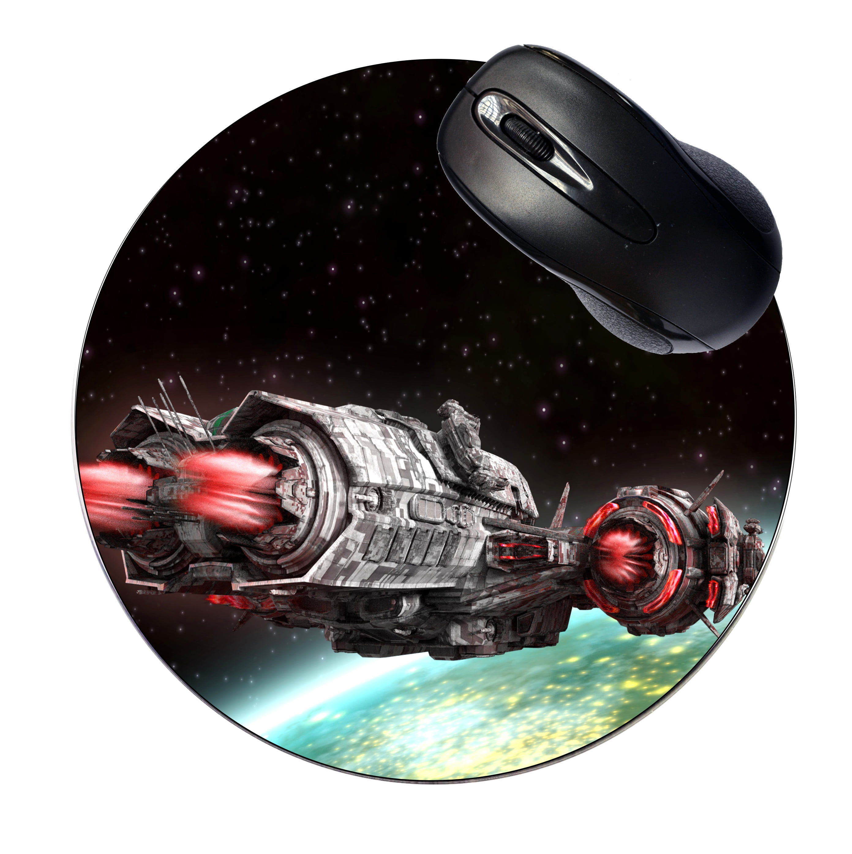 Mouse Mat Pad Mousepad Cute Desk Round Circle Mousemat Rocket Ship ...