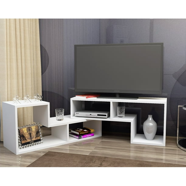 Cubicco Modern Engineered Wood TV Stand for TVs up to 55”, White ...