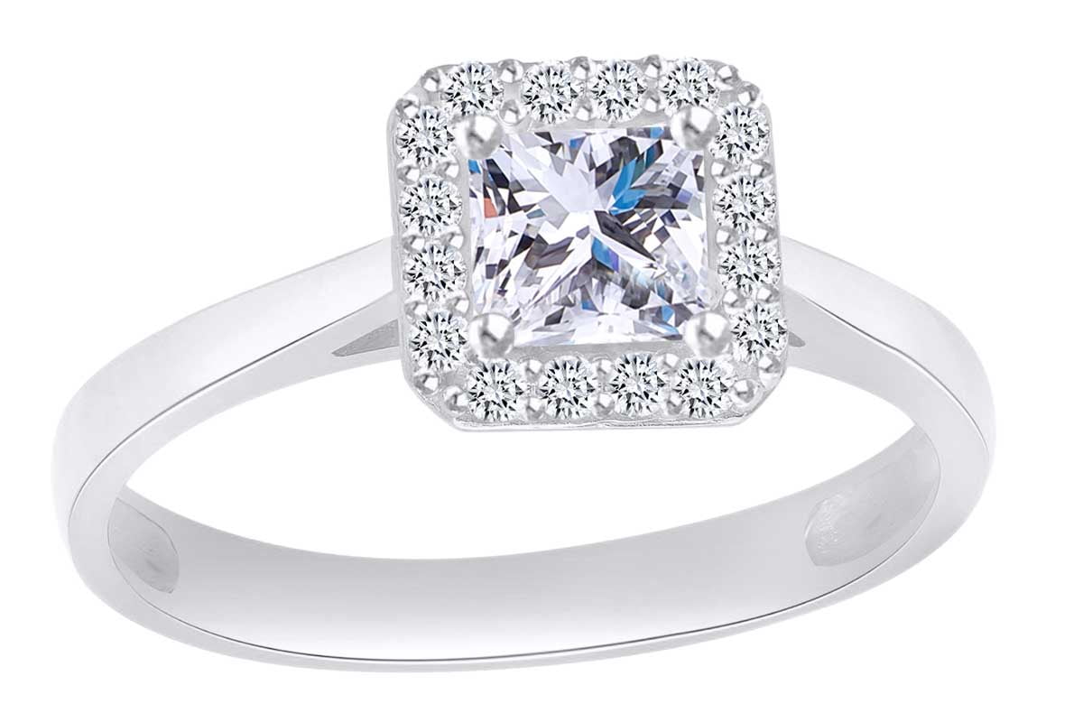 Princess & Round Shape White Cubic Zirconia Solitaire Halo Engagement ...