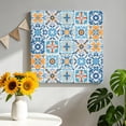 Blue Floral Canvas Wall Art for Living Room, Vintage Mediterranean Tile ...