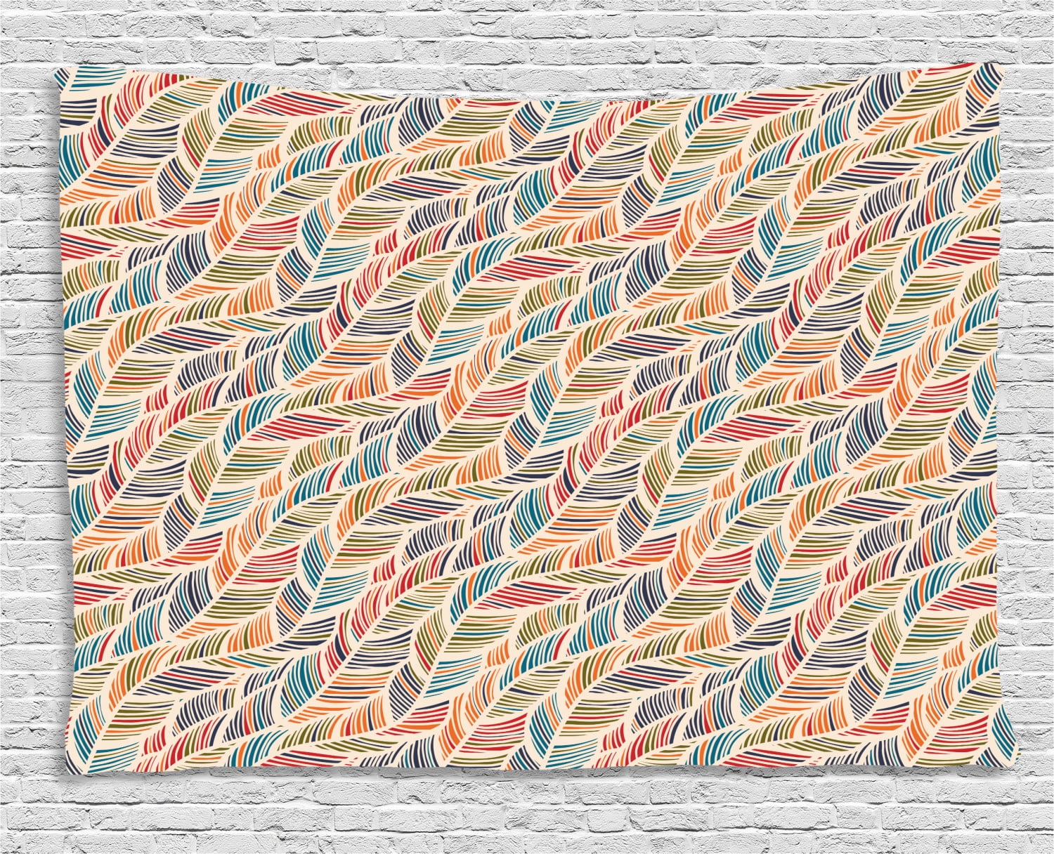 Boho Tapestry, Abstract Feather Wave Pattern with Retro Look and ...