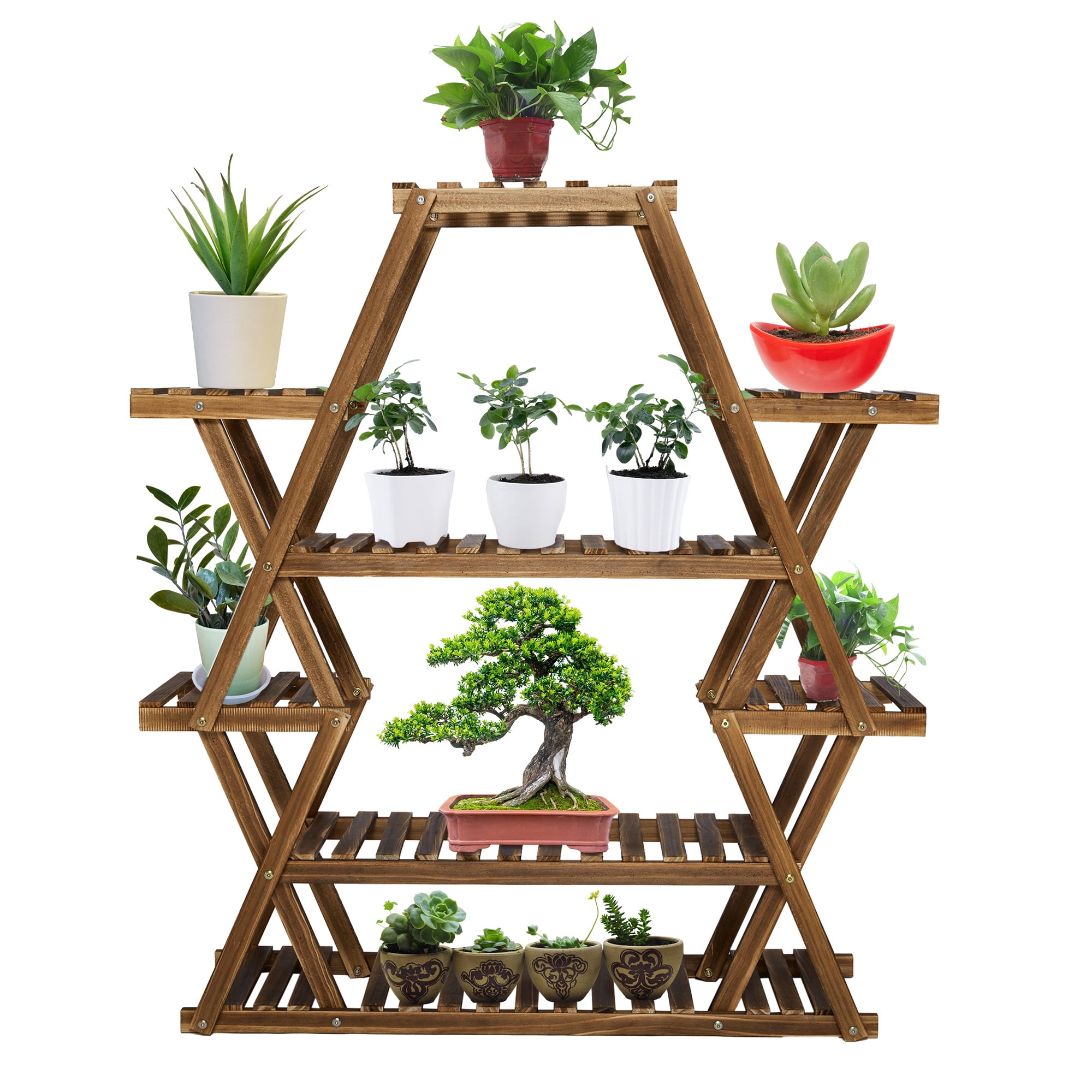 YouLoveIt 6 Tier Wood Plant Stand Multi-Tier Wooden Plant Shelf Wooden ...