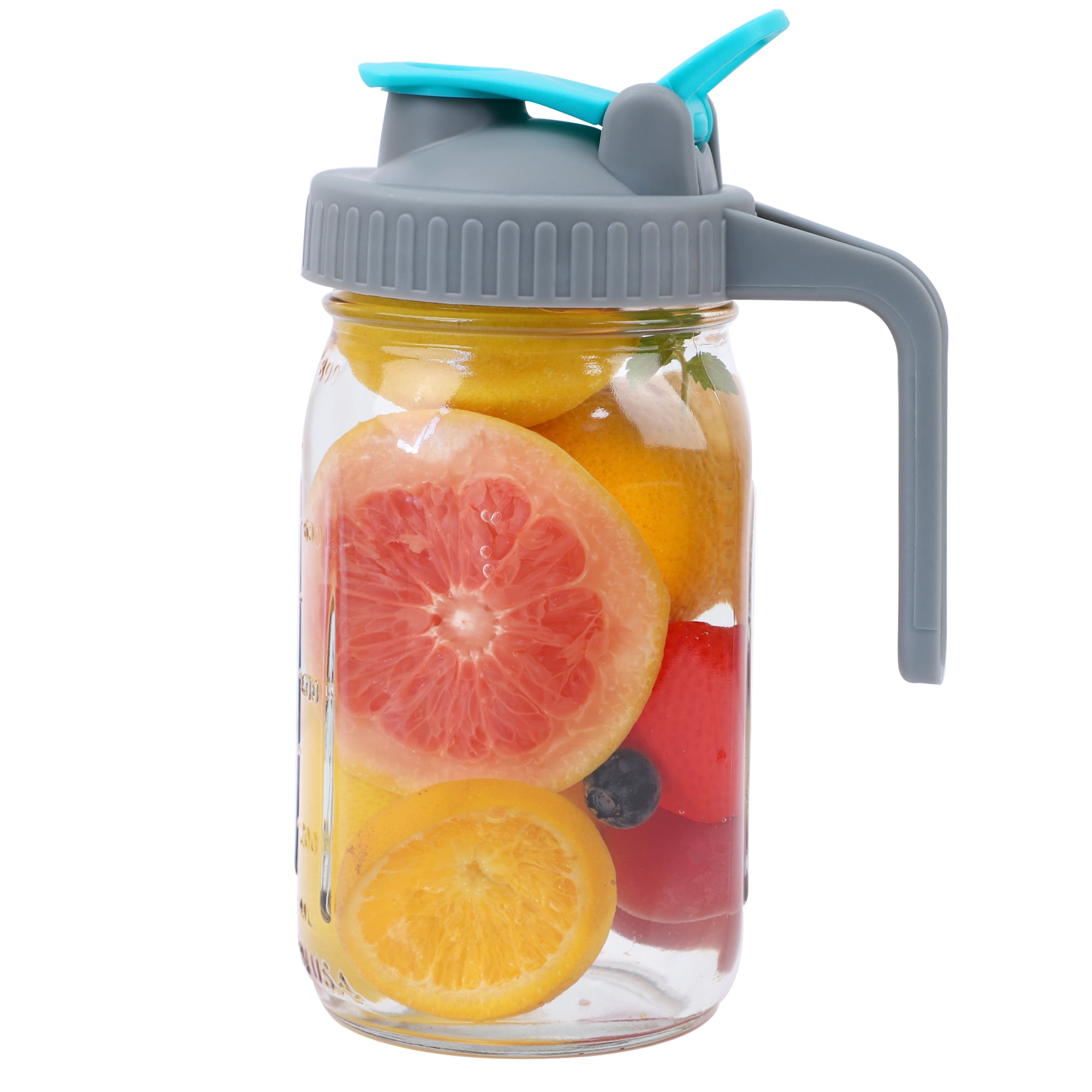 Wide Mouth Mason Jar pitcher With Pour Spout Handle Lids, 32 OZ Wide ...